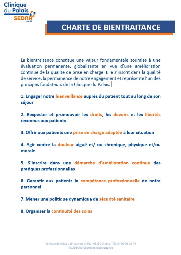 Charte de bientraitance - Clinique du Palais